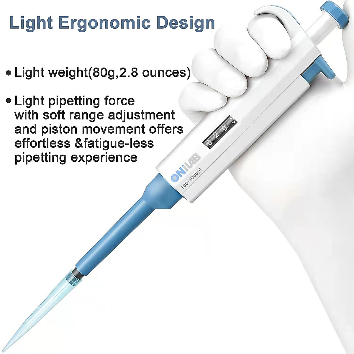 ONiLAB Lab Micropipette, Adjustable Volume Single Channel Pipettors,0.1-2.5ul
