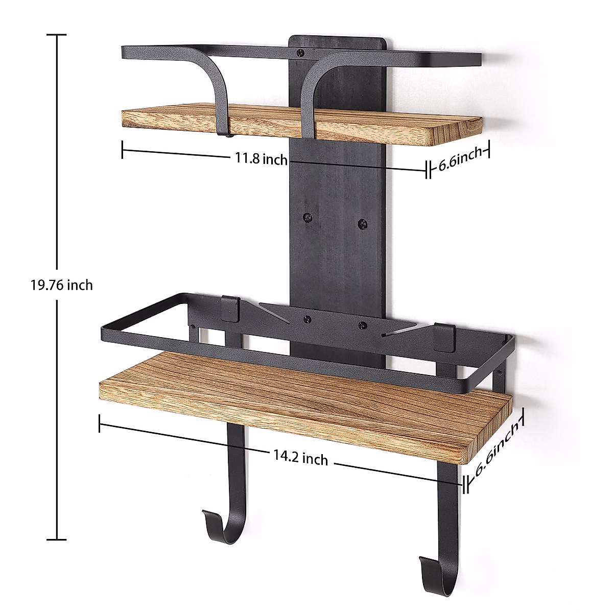 VINAEMO Ironing Board Hanger Wall Mount, 2-Layer Iron and Ironing Board Holder, Laundry Room Shelves Solid Wood with Removable Hooks Home Organization and Storage