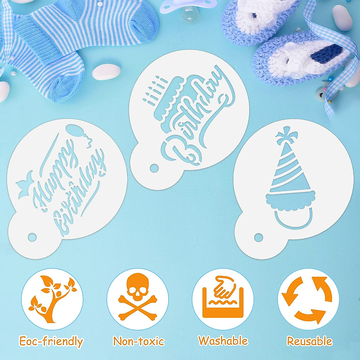 20 Pieces Cake Stencil Templates Decoration Cookie Stencil for Birthday Cookies Baking Stencil Painting Templates Reusable Stencil Painting Mold Tools, Dessert, Coffee Decorating Mold(Cake Style)