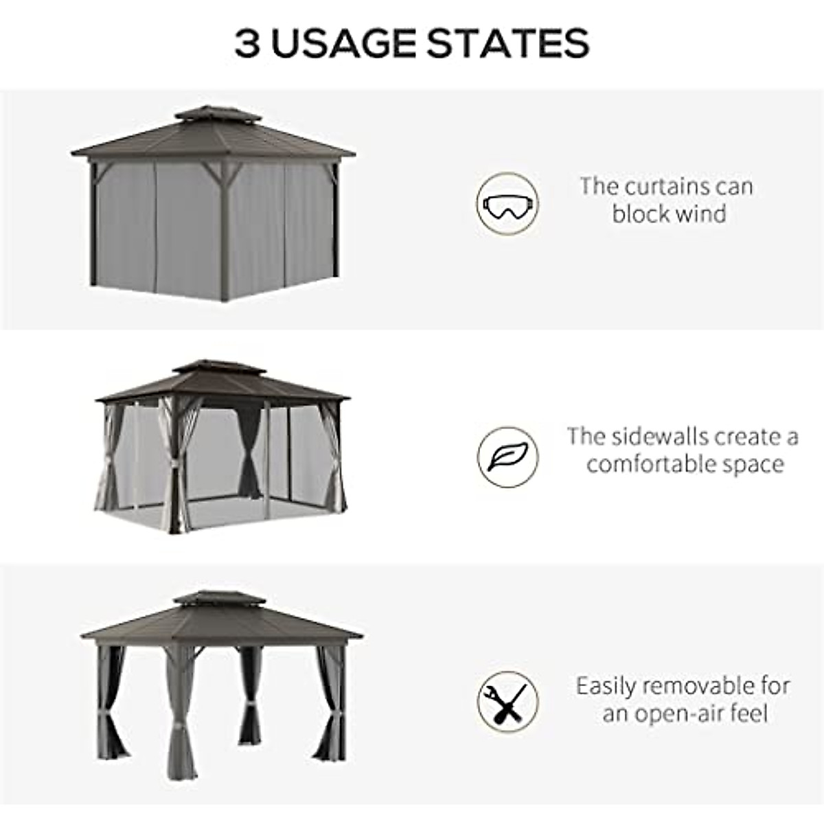 Generic 10 X12 Hardtop Gazebo Aluminum Frame Gazebo,Permanent Metal Roof W/Curtains Netting for Patio Lawn and Garden, Grey