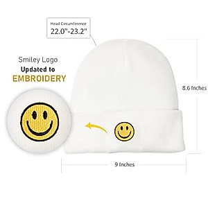 SONMONY Smile Face Beanie Hats for Women Mens Winter Knit Beanies Soft Cuffed Warm Smile Stretchy Beanies Hat… White