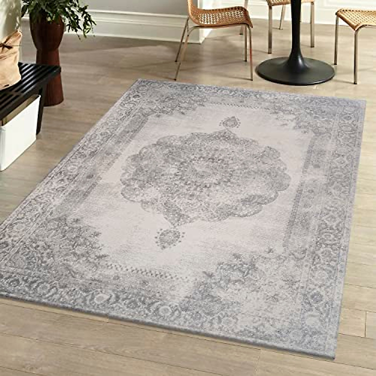 JONATHAN Y MDP403C-8 Rosalia Cottage Medallion Indoor Area-Rug Vintage Bohemian Easy-Cleaning Bedroom Kitchen Living Room Non Shedding, 8 ft x 10 ft, Gray/Ivory