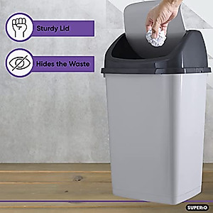 Superio Swing Top Trash Can, Waste Bin for Home, Kitchen, Office, Bedroom, Bathroom, Ideal for Large or Small Spaces - White Smoke (3 Pack- 4.5 Gal, 9 Gal, 13 Gal)