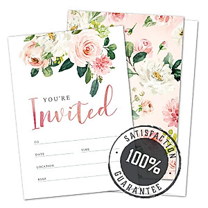 Floral Fill-in Invitations with Envelopes, Perfect for Bridal Shower, Baby Shower, Wedding, Rehearsal Dinner, Birthday Party, Anniversary Party (25 Pack)