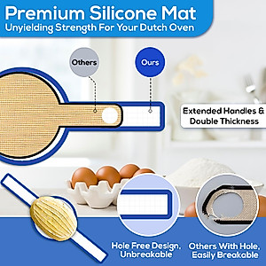 Silicone Bread Sling Dutch Oven Liner - Extra Thick Non-Stick Reusable Silicone Sourdough Bread Baking Mat with Long Handles, Sourdough Bread Baking Supplies for Easy Dough Transfer (Trim Blue)