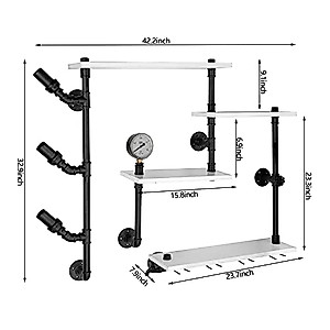 Rocomoco Wall Bar Shelves Industrial Pipe Shelving with 4 Stem Glass Holder, 4-Tiers Wine Rack Wall Mounted 42 Inch Rustic Floating Bar Shelves Wine Shelf Hanging Wood Shelves Glass Rack for Room