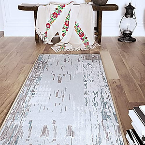 ODIKA 2x7 Runner Rugs for Hallway with Non-Skid Backing - Neutral Carpet Runners for Hallway - Modern Entryway Rug Abstract Geometric Kitchen Rug