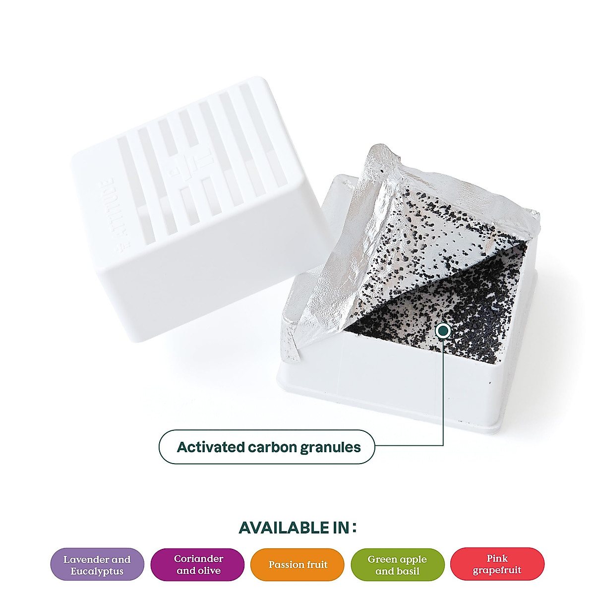 ATTITUDE Air Purifier, Activated Carbon Freshener, Odor Remover, Plant and Mineral-Based, Vegan, Coriander and Olive, 8 Ounces