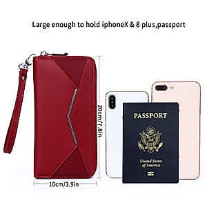 KOWENTIK Women Wallet Leather Zip Phone Clutch Large Travel Organizer Zipper Coin Purse Wristlet (Wallet tye1-Red)