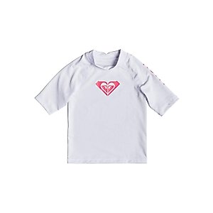 Roxy Girls' Whole Hearted Short Sleeve Rashguard Surf Shirt, Bright White, 2