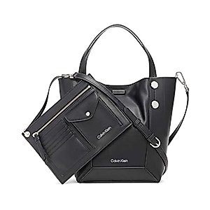 Calvin Klein Quinn North/South Mini Tote Crossbody, Black/Silver