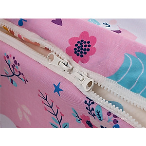 NTBED Unicorn Printed Zipper Bedding Sets Twin Lightweight Microfiber Floral Comforter Sets with Fitted Sheet Pillow Covers,Pink