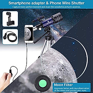 Telescope for Kids Beginners, 150X Magnification, 70mm Aperture 300mm Astronomical Refractor Telescope with Phone Adapter, Wire Shutter, Moon Filter and Carry Bag