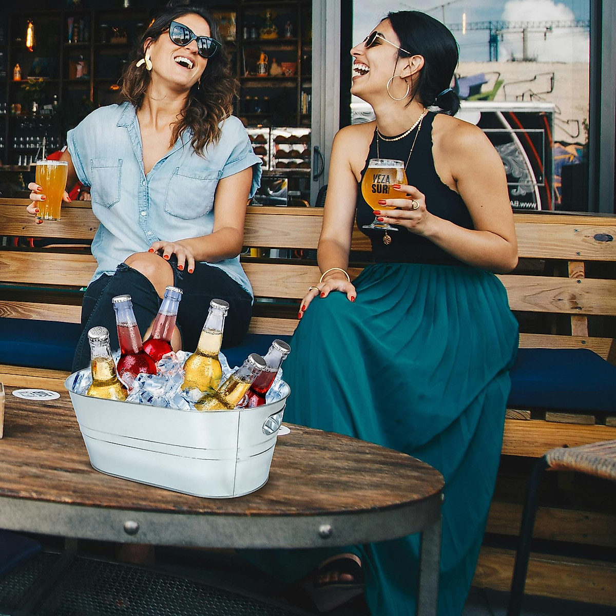 4PCS 4 Gallon Galvanized Tub, Beverage Tub, Ice Buckets for Parties With Carry Handles, Drink Buckets for Parties, Beverage Tubs for Parties, Mimosa Bar Supplies