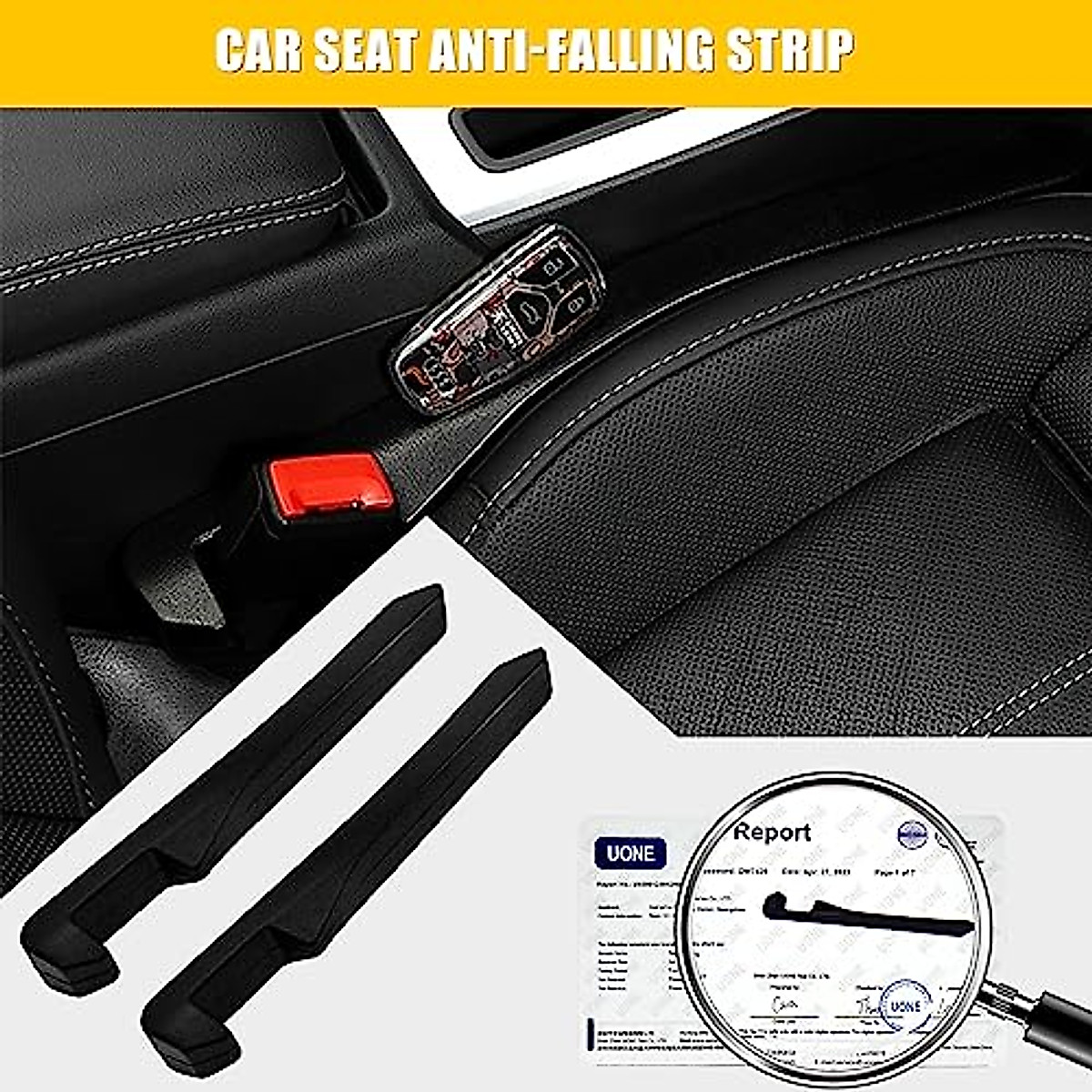 Uisky AA Car Seat Gap Filler 2 Pack, in Between Car Seat Catcher Black Car Accessories Interior Seat Gap Fillers with Seat Belt Holes car Gap Strip Stop Cellphone Wallet Keys Coins from Dropping