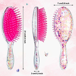 2 Pieces Kids Wet Hair Brush Confetti Glitter Detangler Set Soft Bristles Massage Brush for Baby Kids Girls Christmas Holiday Presents(Rabbit and Unicorn)