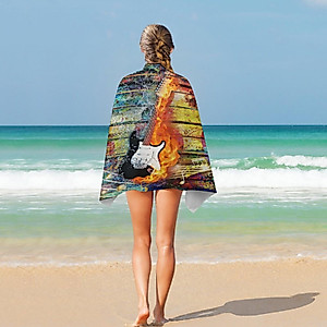 Brebasf Abstract Colorful Guitar Oversized Lightweight,Extra Large Soft Beach Towels Music Note Colorful Woodern Board Jazz Music Sauna Beach Gym,51W x31L