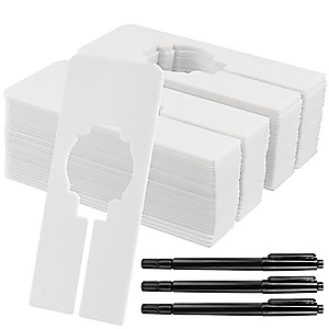 SINJEUN 60 Pack 2 x 5 Inch Blank Hanger Dividers, Rectangular White Plastic Closet Dividers, Clothing Rack Size Dividers Size Tags with 3 Marker Pens, for Home Closet, Clothes Stores