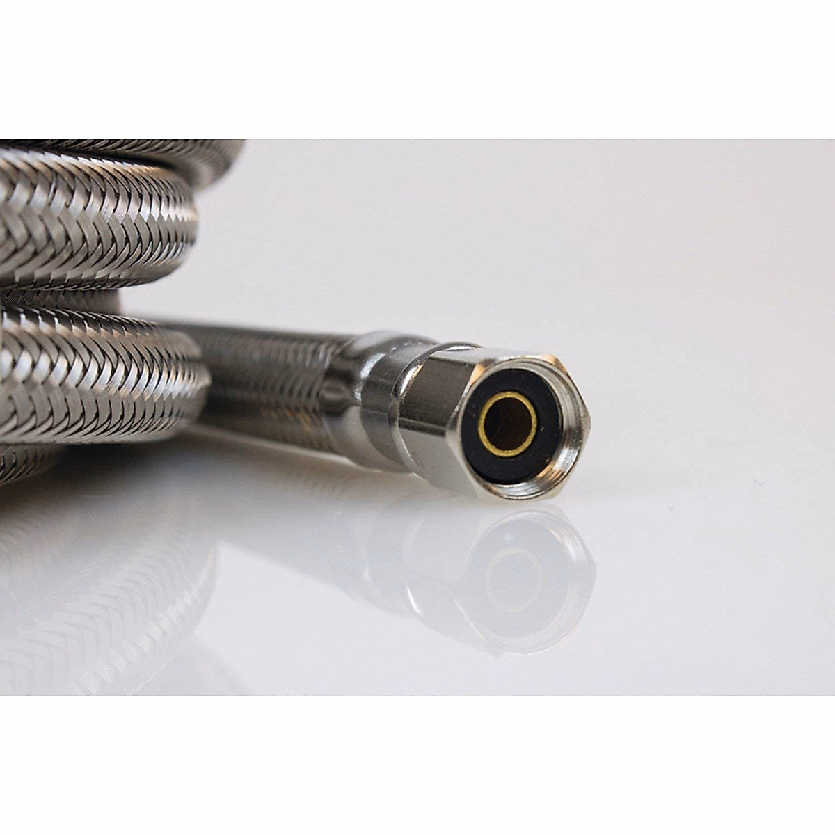 EZ-FLUID 180"(15Ft) x 1/4" Female Comp x 1/4" Female Comp Burst-Proof Stainless Steel Braided Flexible Refrigerator Ice Maker Water Line Connector, Fridge Flex Water Supply Hose,Portable&Home