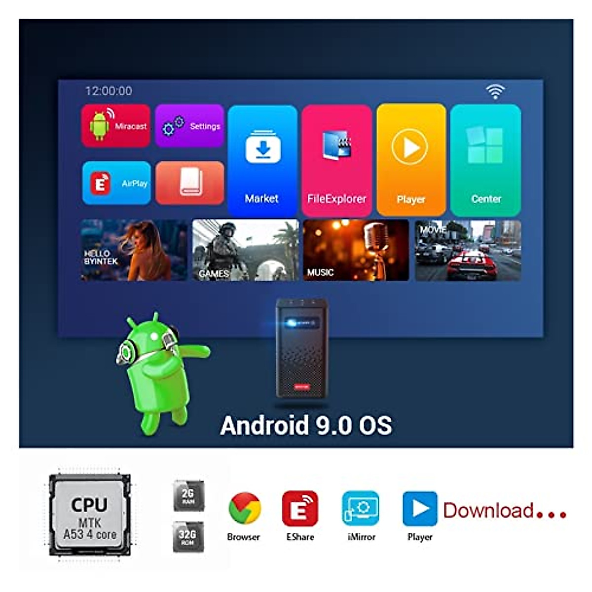 Mini Portable Smart Android WiFi TV Video DLP Projector Full HD 1080P Mobile Smartphone 4K Cinema Projector