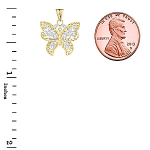 Animal Kingdom Elegant 14k Two-Tone Yellow Gold Filigree & Sparkle-Cut Butterfly Charm Pendant