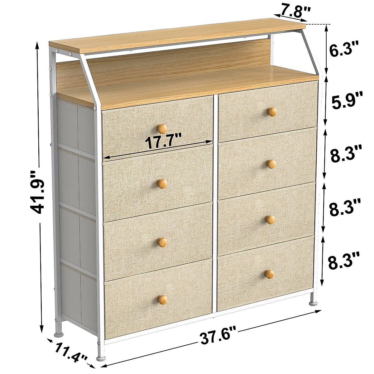 REAHOME 8 Drawer Steel Frame Wood Top Storage Organizer Dresser for Closet, Living Room, and Entryway with 2 Additional Drawer Organizers, Taupe