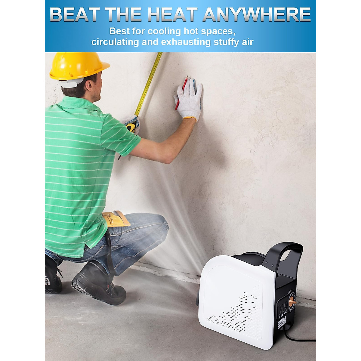 Huilynsen Air Mover Blower Fan - Floor Drying Fan for Cooling, Drying and Exhausting at Home, Garage, Shop, 3 Speeds Portable Utility Fan, 2 AC Outlets and Circuit Breaker with Reset