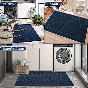 BEQHAUSE Dirt Trapper Door Mat 32" x 48", Non-Slip Machine Washable Entryway Rug, Dog Door Mat Indoor, Stain Resistant and Absorbent Welcome Mat for Front Back Door, Muddy Wet Shoes & Paws, Navy Blue