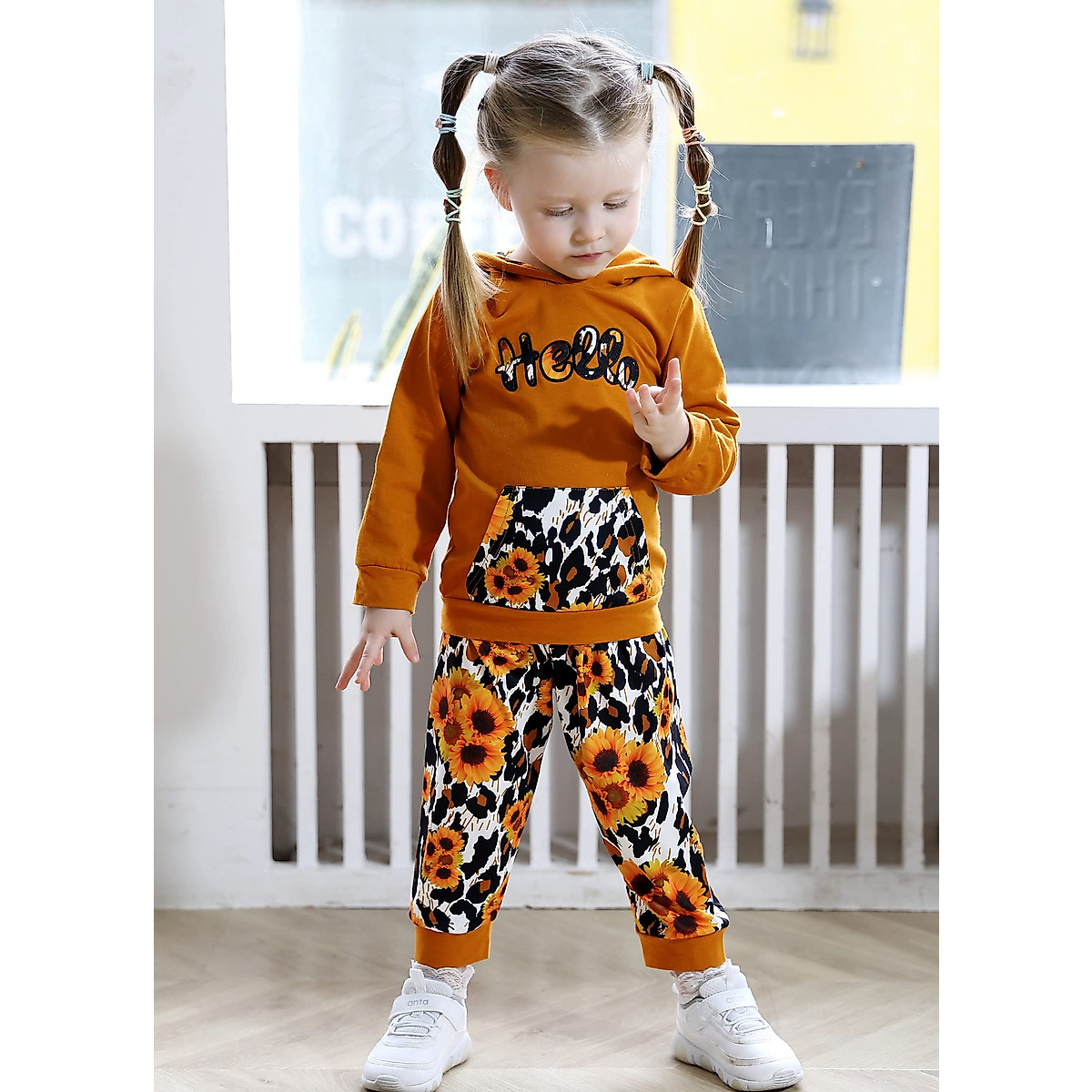 Baby Girl Clothes Floral Hoodie Long Sleeve Sweatshirts Pants Set Toddler Girls Fall Winter Outfits Sweatsuits (yellow, 4/5T)
