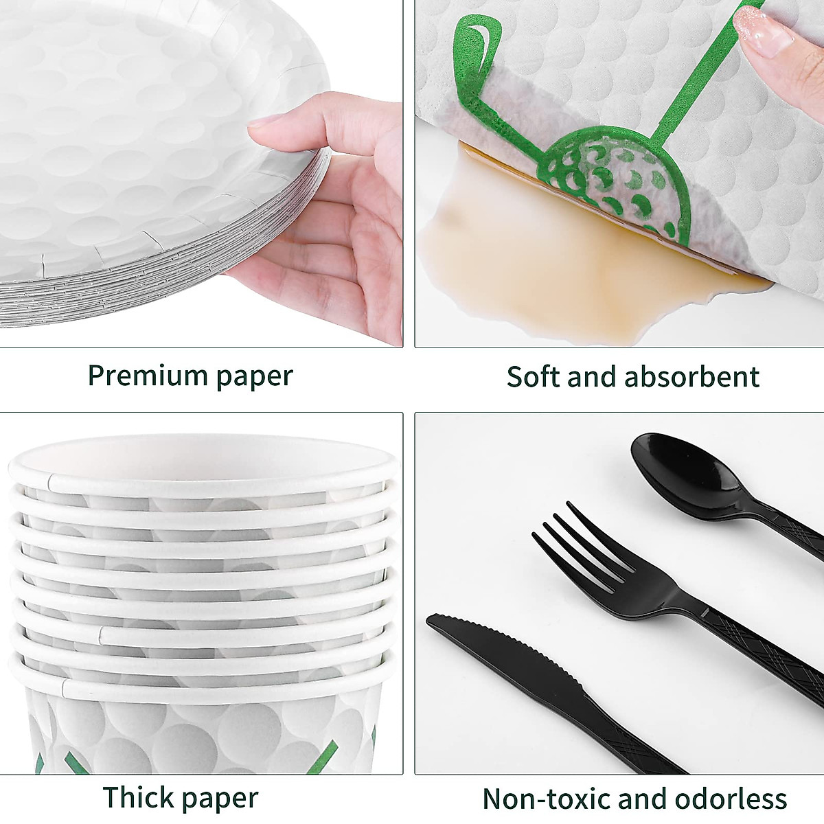 durony 168 Pieces Golf Party Decorations Including Golf Paper Plates Napkins and Cups Disposable Tableware Set for Golf Sports Theme Party Supplies Serve 24 Guests