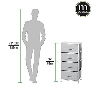 mDesign Tall Dresser Storage Tower Stand with 4 Removable Fabric Drawers - Steel Frame, Wood Top Organizer for Bedroom, Entryway, Closet - Lido Collection - Gray