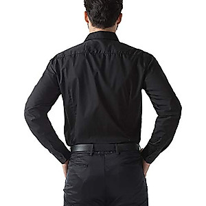 PJ PAUL JONES Men's Black Long Sleeve Button Down Dress Shirts Designer Slim Fit Dress Shirts Office Wear (Black,L)