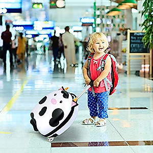 Goplus Kids Luggage, 16’’ Carry on Suitcase with LED Wheels, Waterproof Hard Shell, Lightweight Rolling Luggage for Travel, Birthday Christmas Gifts for Toddlers, Children, Boys, Girls (Black,White)
