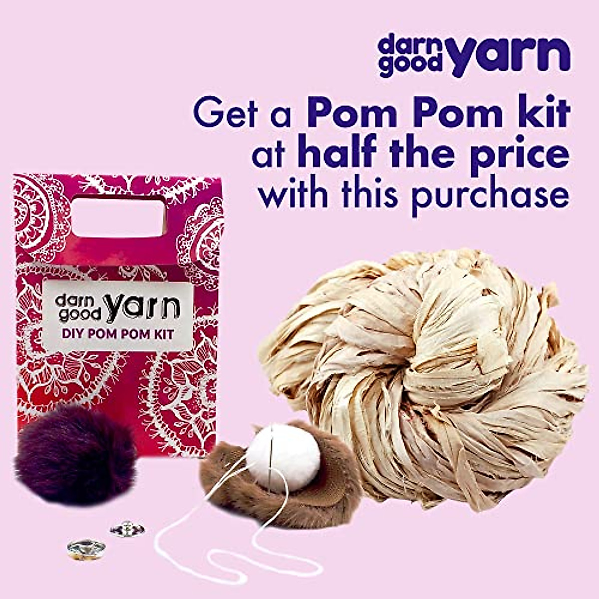 DARN GOOD YARN Recycled Sari Silk Ribbon Yarn Vintage Ivory Off-White Dyeable 100 Grams, 50 Yards, 1 Skein Handmade one of a Kind