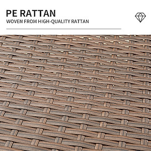 Valita Outdoor PE Wicker Bar Counter Glass Top Table with 2 Steel Shelves Design and 3 Set of Rails Patio Brown Rattan Furniture