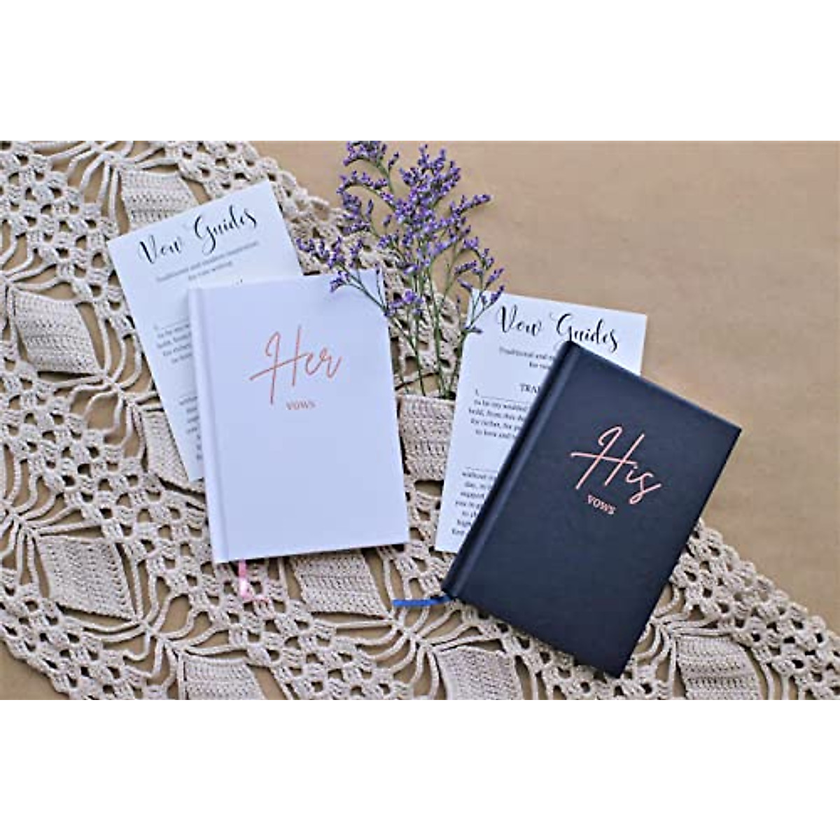Wedding Vow Books His and Hers- Vow Books, Set with Wedding Cards for Parents, Vow Books for Wedding, Hardcover Rose Gold Foil & Gilded Edges, 13.97 X10.16 CM 40 Pages, 2 pcs Navy Blue White