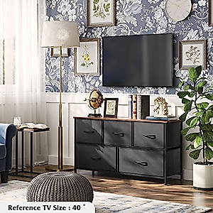 WLIVE 1 Drawer Nightand with Shelf, 5-Drawer Dresser Set, Fabric Storage Tower for Bedroom, Hallway, Nursery, Closets, Tall Chest Organizer Unit with Textured Print Fabric Bins, Steel Frame, Wood Top