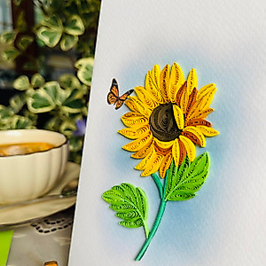 KingKraft Sunflower Quilling Card, Birthday Card for Women, Anniversary Card for Wife, Happy Birthday Card for Mom, Sister, Daughter, Friend, Handmade Teacher Thank You Card with Envelop