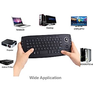 Fonicer Multimedia 2.4Ghz Wireless Mini Keyboard with Trackball Mouse Scroll Wheel for PCMacAndroid Tv Box, Remote Controller,X Structure, Black