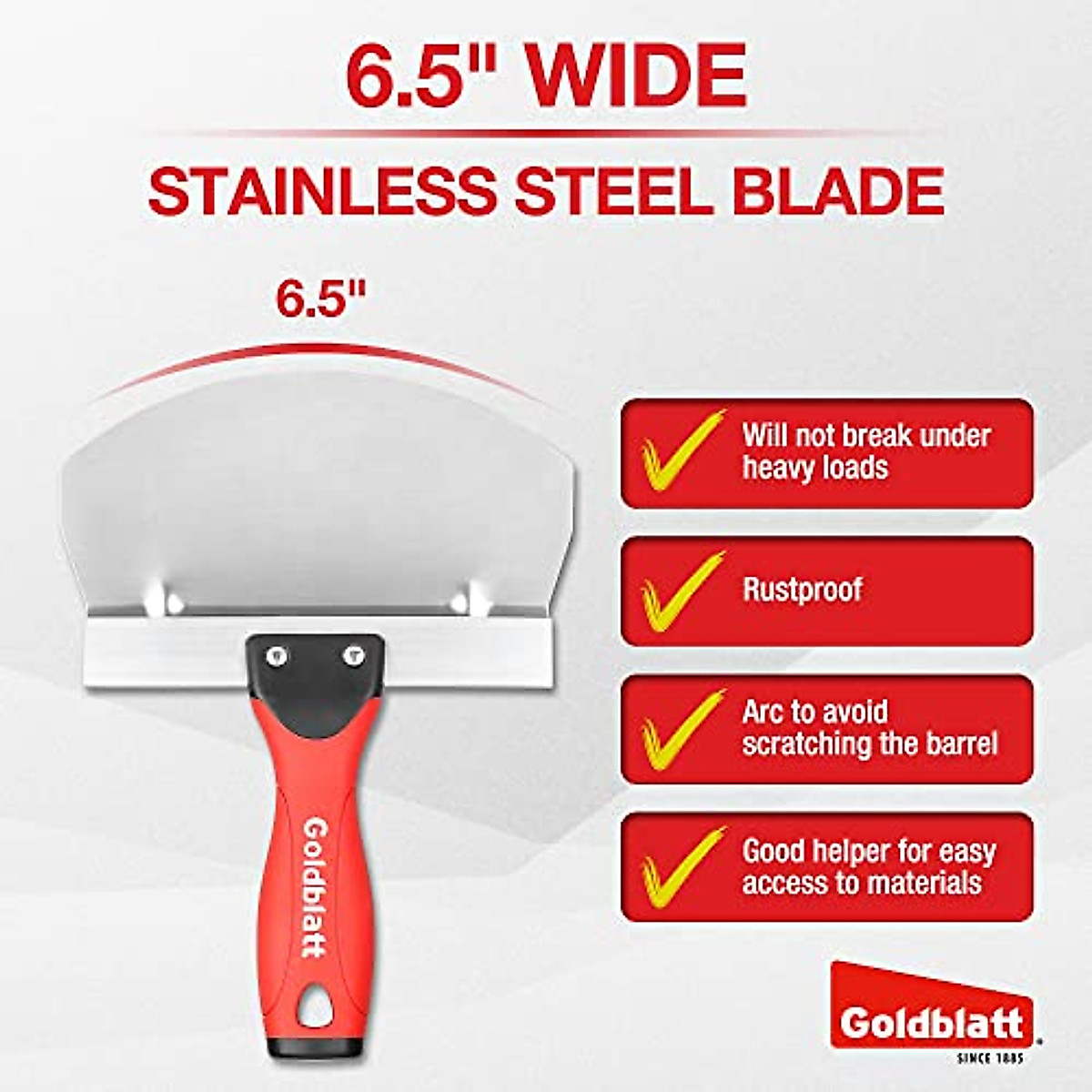 Goldblatt 2 Pieces Bucket Scoop for Drywall, Plaster - Stainless Steel Bucket Scoop - 6.5 Inch Curved Contoured Blade, Upgrade Rustproof Scraper Tools with Soft-grip Handle for Paint, Mortar