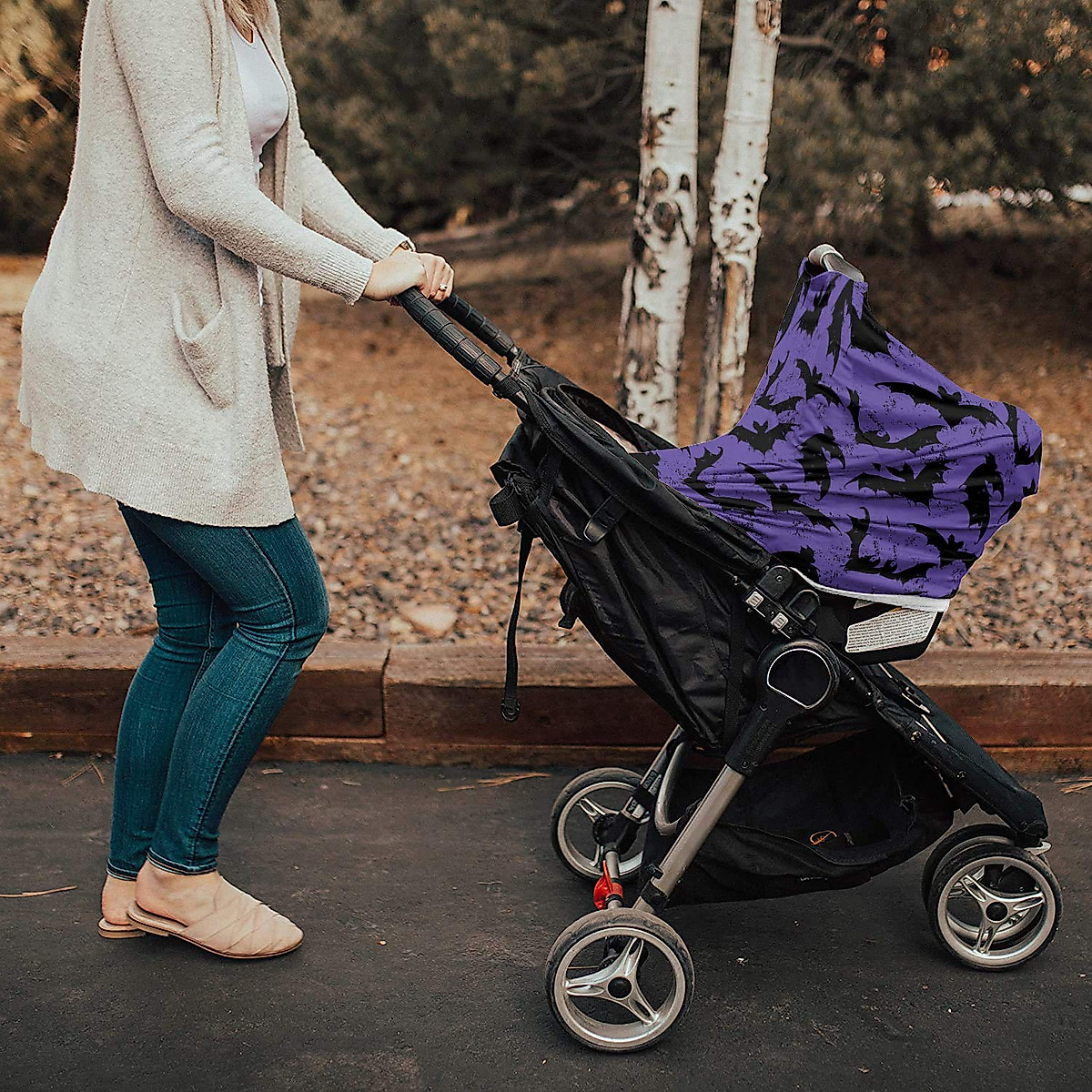 Halloween Ultra-Soft Baby Car Seat Cover for Spring Autumn Winter, Windproof Shopping Cart Covers, Breastfeeding Scarf High Chair Covers - Silhouette of Flying Bats