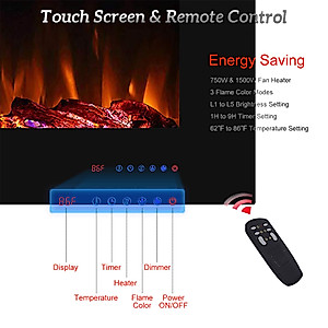 Valuxhome Electric Fireplace, 60 Inches in-Wall Recessed Fireplace Heater with Overheating Protection, Remote Control with Timer, Touch Screen, Logset & Crystal, 750/1500W, Black, 60" l21 h