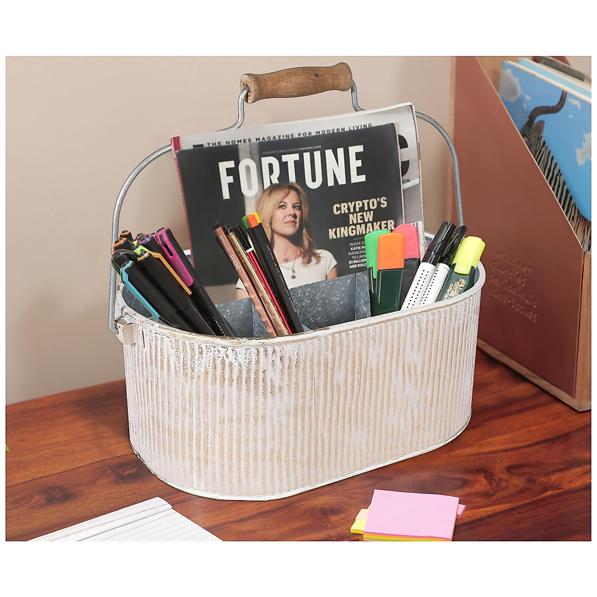 Galvanized Metal Caddy with 4 Compartments, Kitchen Utensil Holder, Metal Caddy, Picnic Caddy, Rustic Farmhouse Galvanized, Multipurpose Storage Bin, Metal Garden Planters- Hammered - Antique Grey