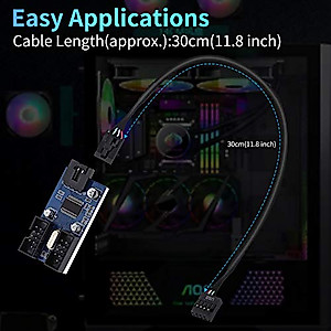 ELECTOP 9 Pin 2 in 1 Internal USB Splitter Cable, 9 pin USB Header Male 1 to 2 Female Extension Connector Adapter, USB 2.0 HUB Connector Port Multiplier PWM Fan Splitter Cable (30cm/0.98ft)