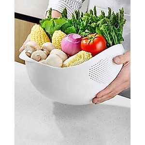 2-In-1 Rice Strainer, Beans Washer Strainers and Colanders - Washing Bowl for Vegetables and Fruits (white)
