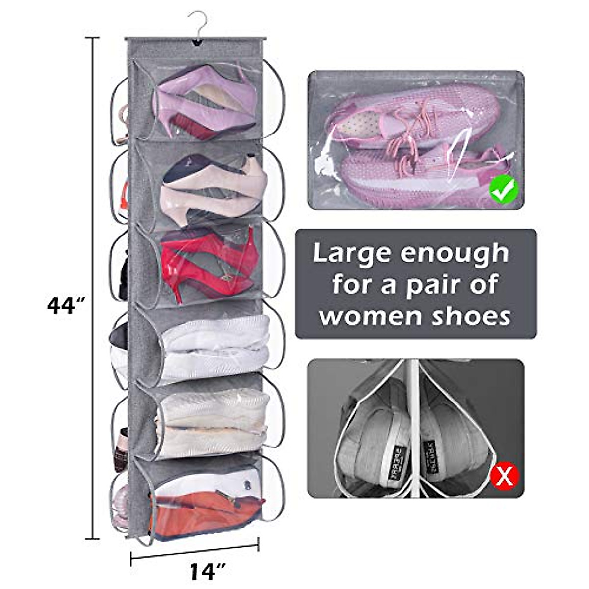 KEETDY 28 Large Pockets Over The Door Shoe Organizer and 12 Large Clear Pockets Hanging Shoe Organizer