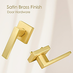 Satin Brass Door Handle Set with Single Cylinder Deadbolt and Lever Gold Keyed Front Entry Door Locksets