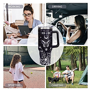 ZNYYZYBA 40 oz Tumbler with Handle and Straw, 40oz Goth Tumbler with Handle Insulated Leak Proof Travel Coffee Mug, Reusable Stainless Steel Tumblers