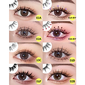 Manga Lashes Natural Look Anime False Eyelashes Individual Wispy Korean Makeup Eye Lashes Clusters 10 Pairs Asian Chinese Japanese Fake Eyelashes Pack by Geeneiya
