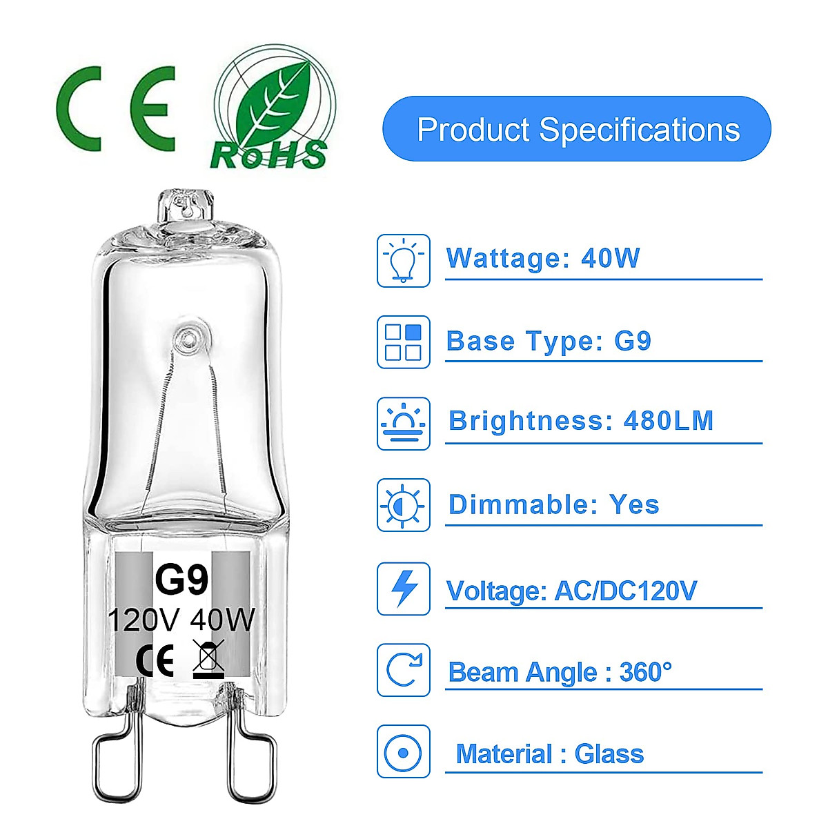 WeshLMPO G9 Bulb 40W 120V G9 Halogen Light Bulbs 2 Pin for Hood Light Oven Light Light Bulb Replacement Dimmable Warm White (12 Pack)